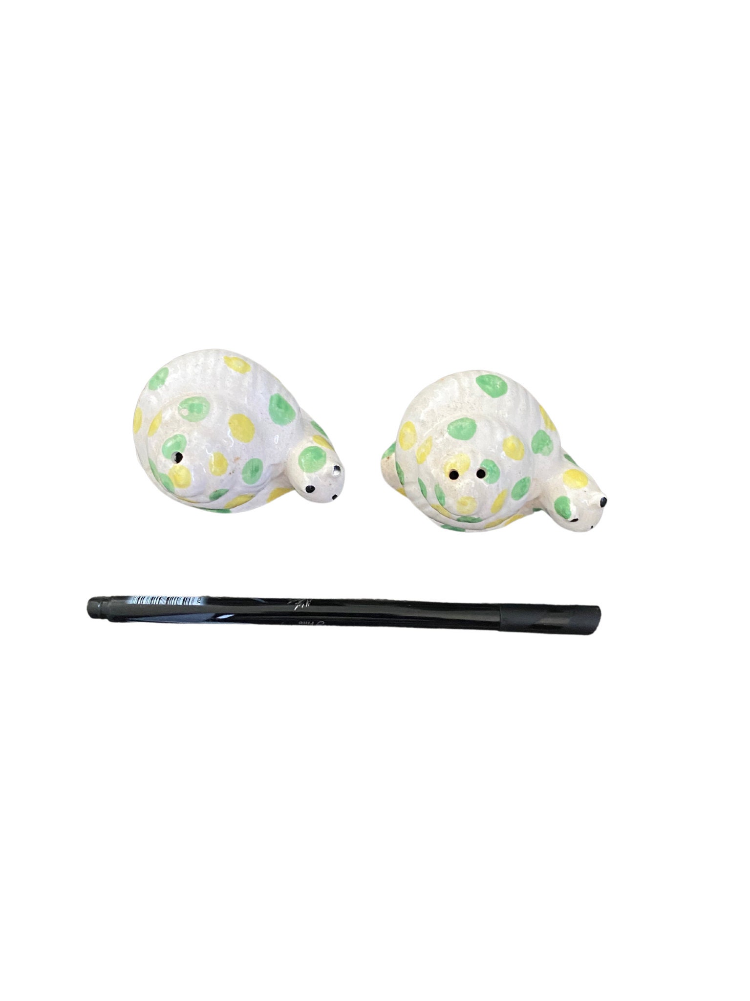 Vintage Snail Salt and Pepper Shakers White With Green and Yellow Polka ...