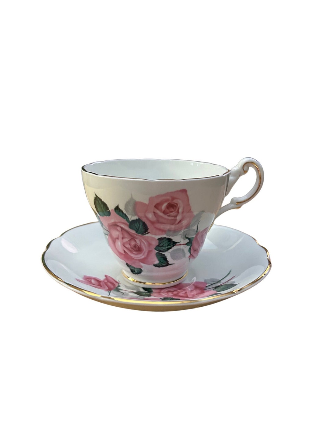 Vintage Regency Pink Roses Teacup and Saucer - Etsy