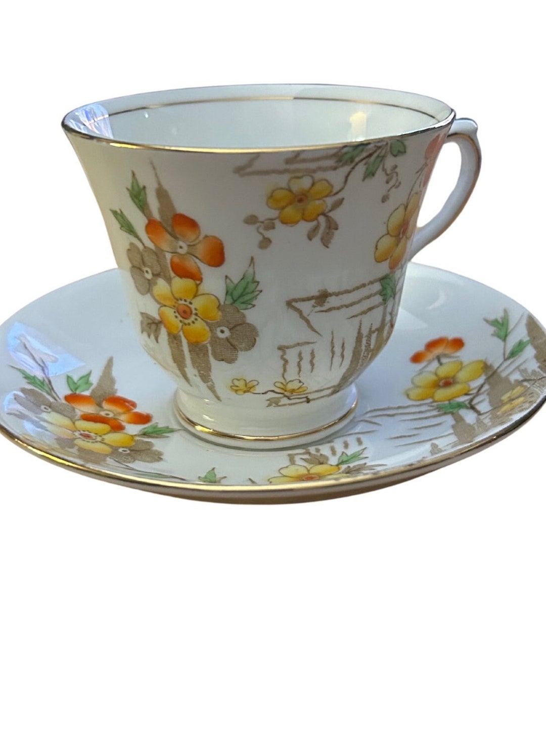 Vintage 1940s Royal York Bone China Hand Painted Orange and Yellow ...
