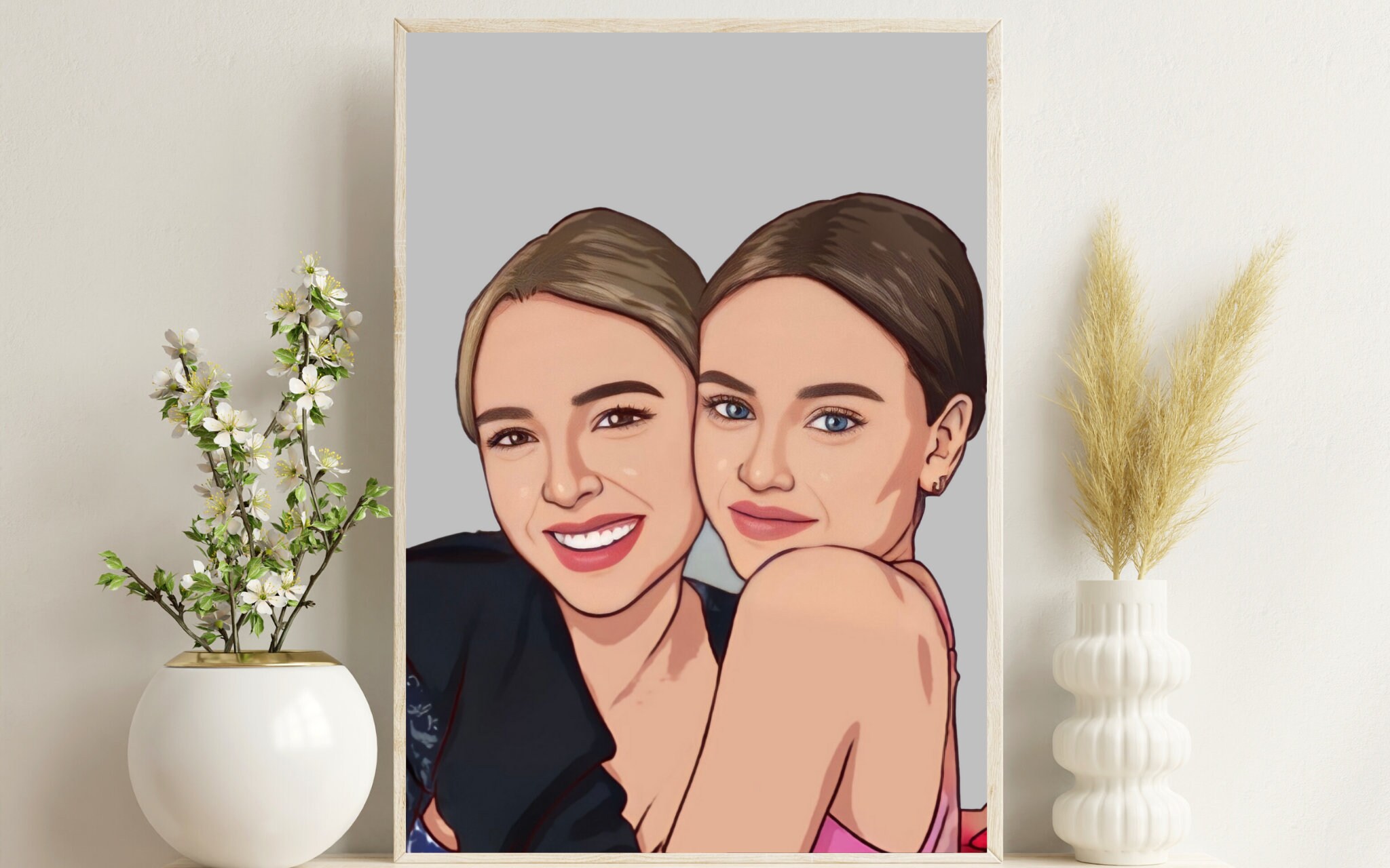 Beste vriend portret, bestie print, beste vriend tekening, Bestie ...