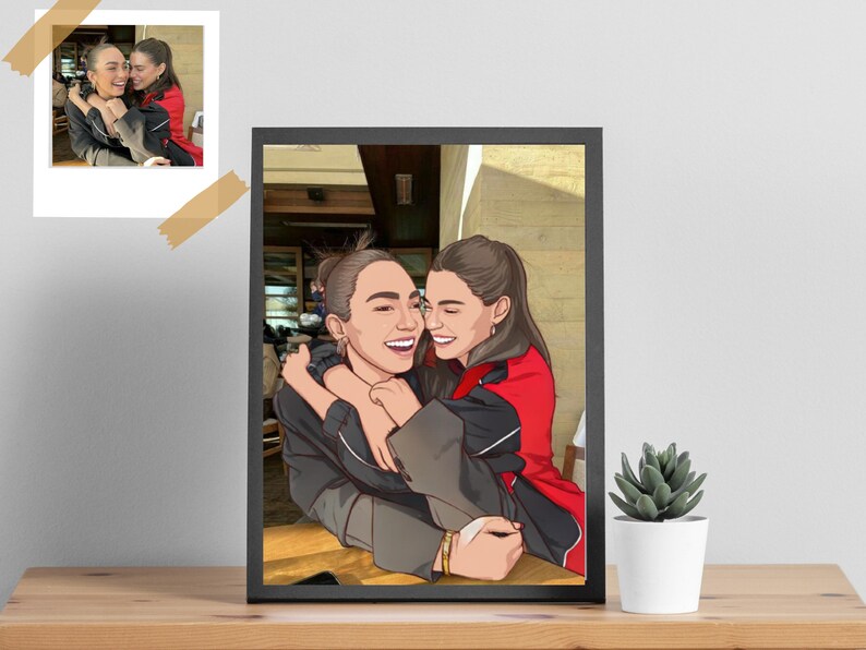 Best Friend Portrait Bestie Print Best Friend Drawing - Etsy