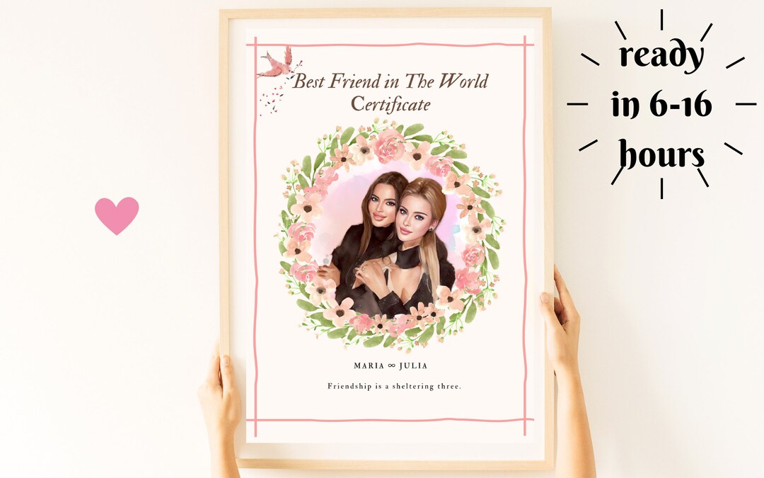 Best Friend Certificate, Best Friend Gift, Bff Gift, Best Friend Portre ...