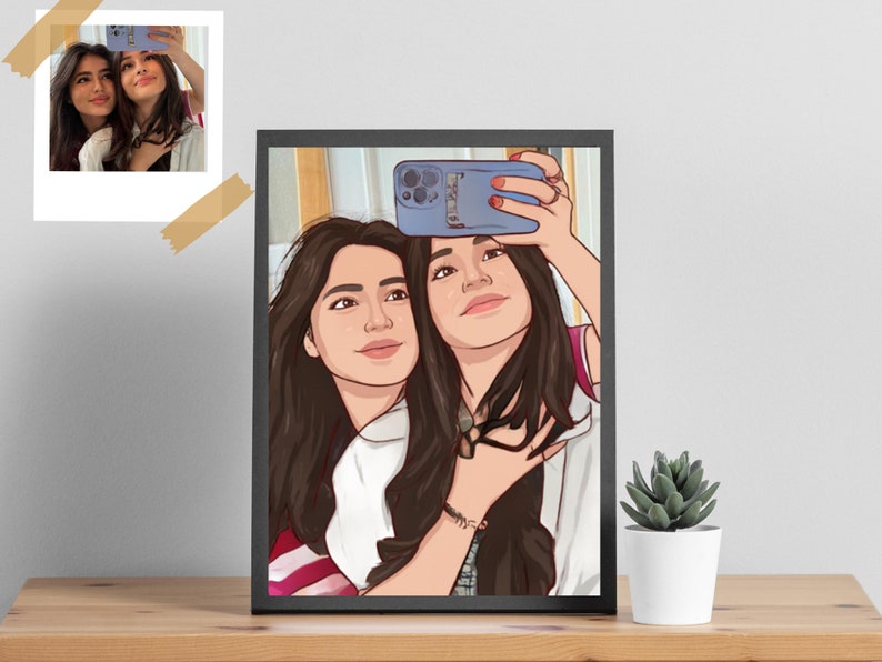 Best Friend Portrait Bestie Print Best Friend Drawing - Etsy