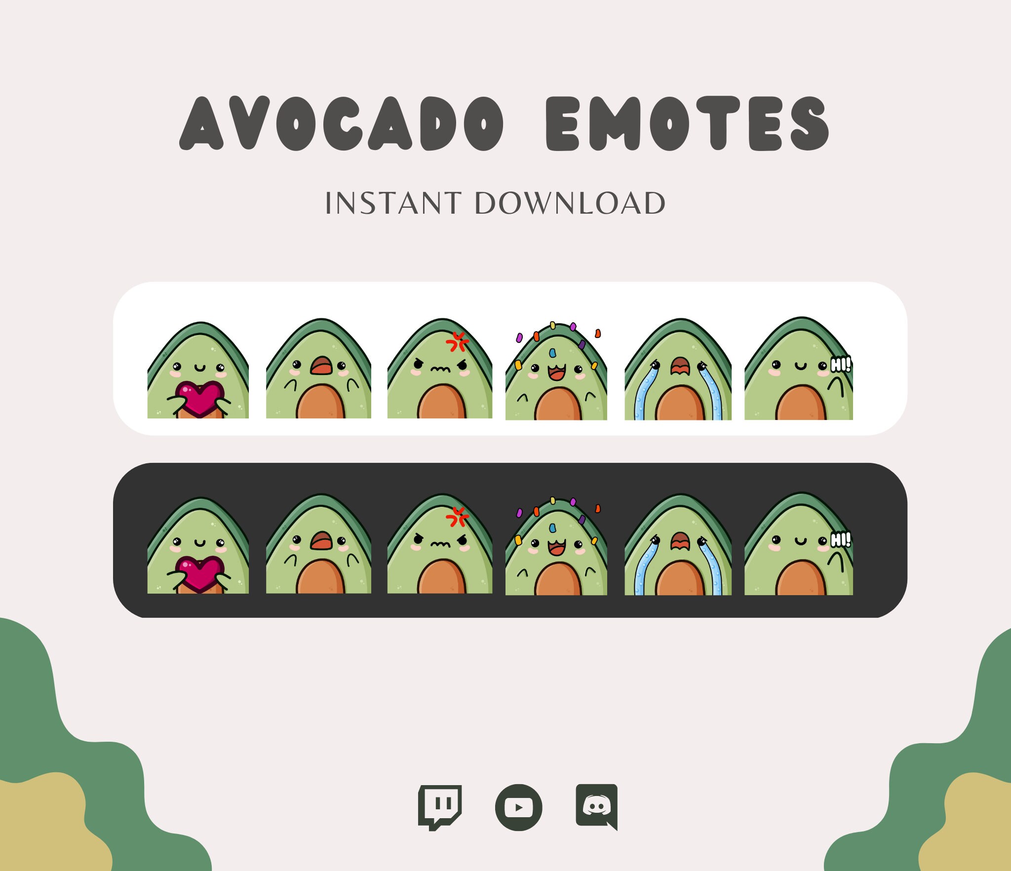 Avocado Emotes Twitch Discord Youtube Streamer Emote Pack - Etsy