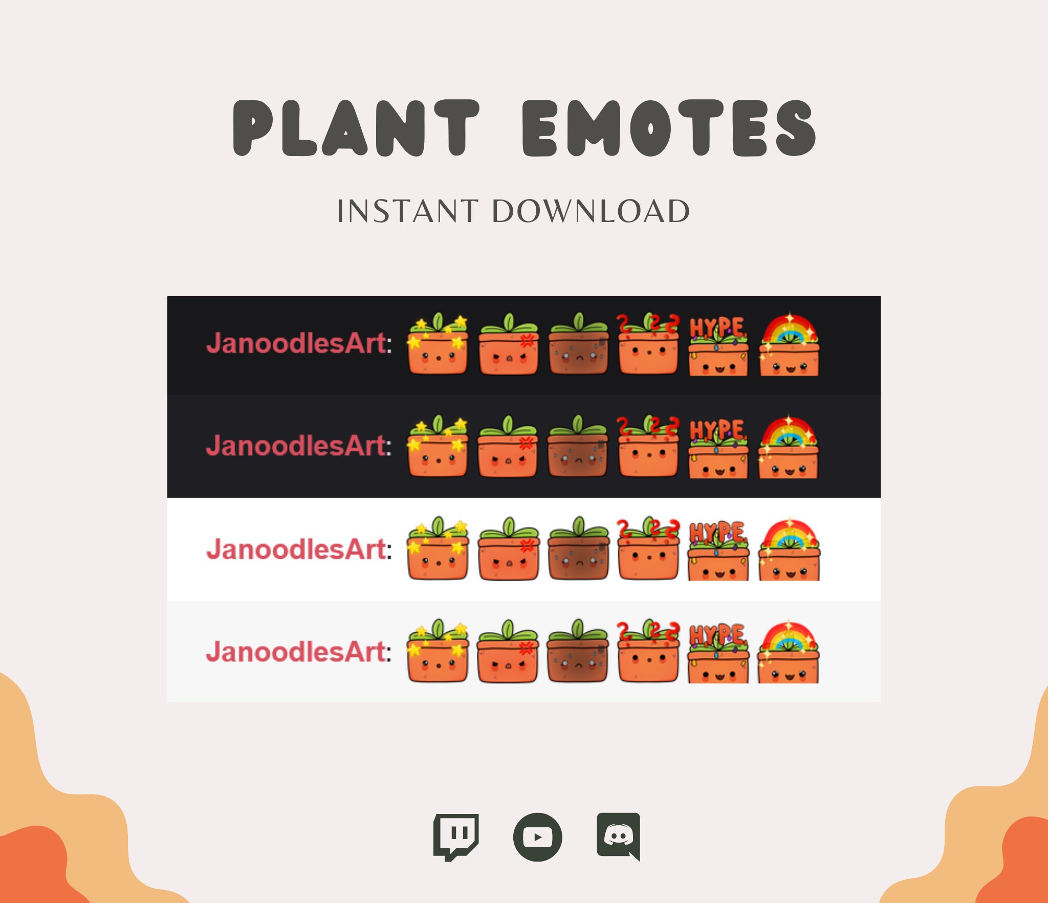 Cute Plant Emotes Twitch Discord Streamer Emote Pack Hype Emote - Etsy
