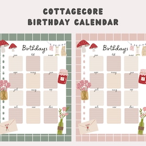 Cottagecore Birthday Tracker, Birthday Calendar, Birthday Planner ...