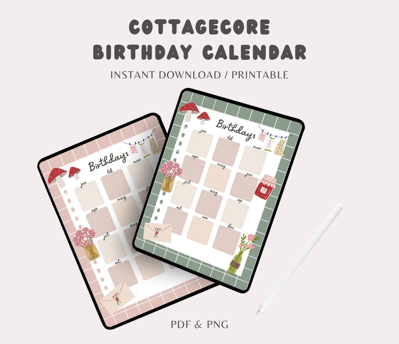 Cottagecore Birthday Tracker, Birthday Calendar, Birthday Planner ...