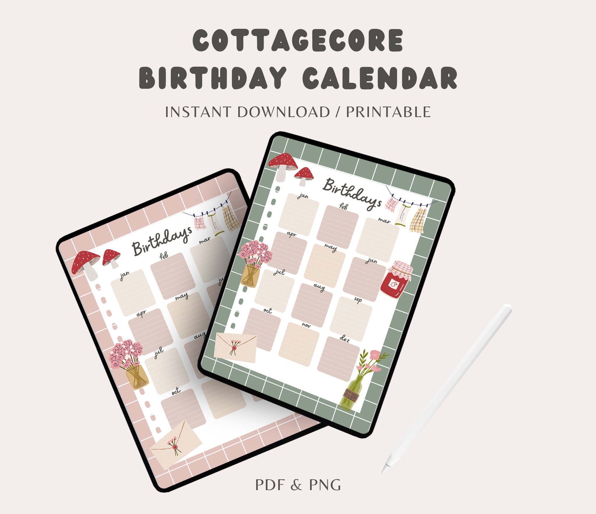 Cottagecore Birthday Tracker, Birthday Calendar, Birthday Planner ...