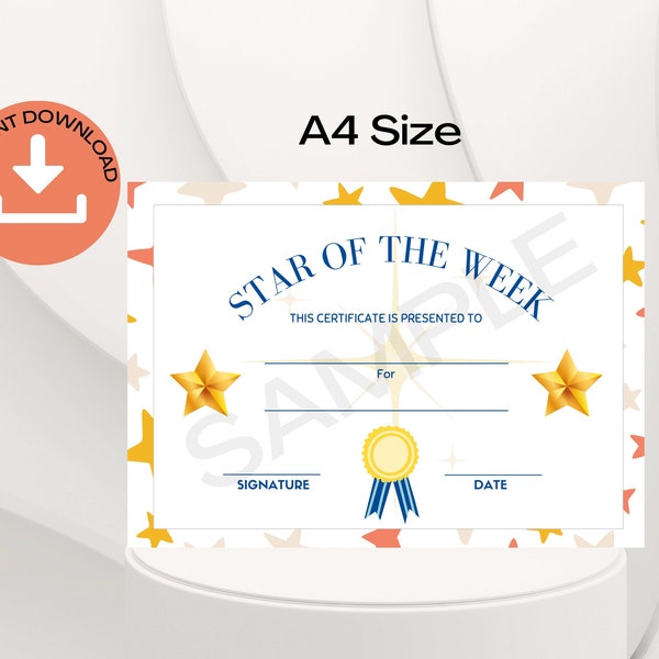 Star of the Week Certificate - Etsy