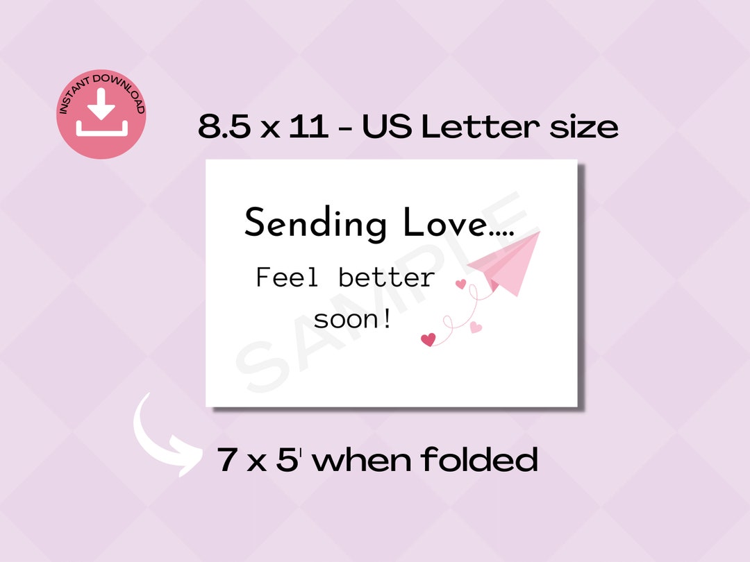 Printable Get Well Soon Card Sending Love 7x5 Inches Cards - Etsy