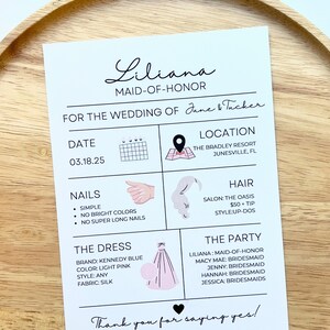 Maid of Honor Proposal Card Printable Maid of Honor Information Card ...