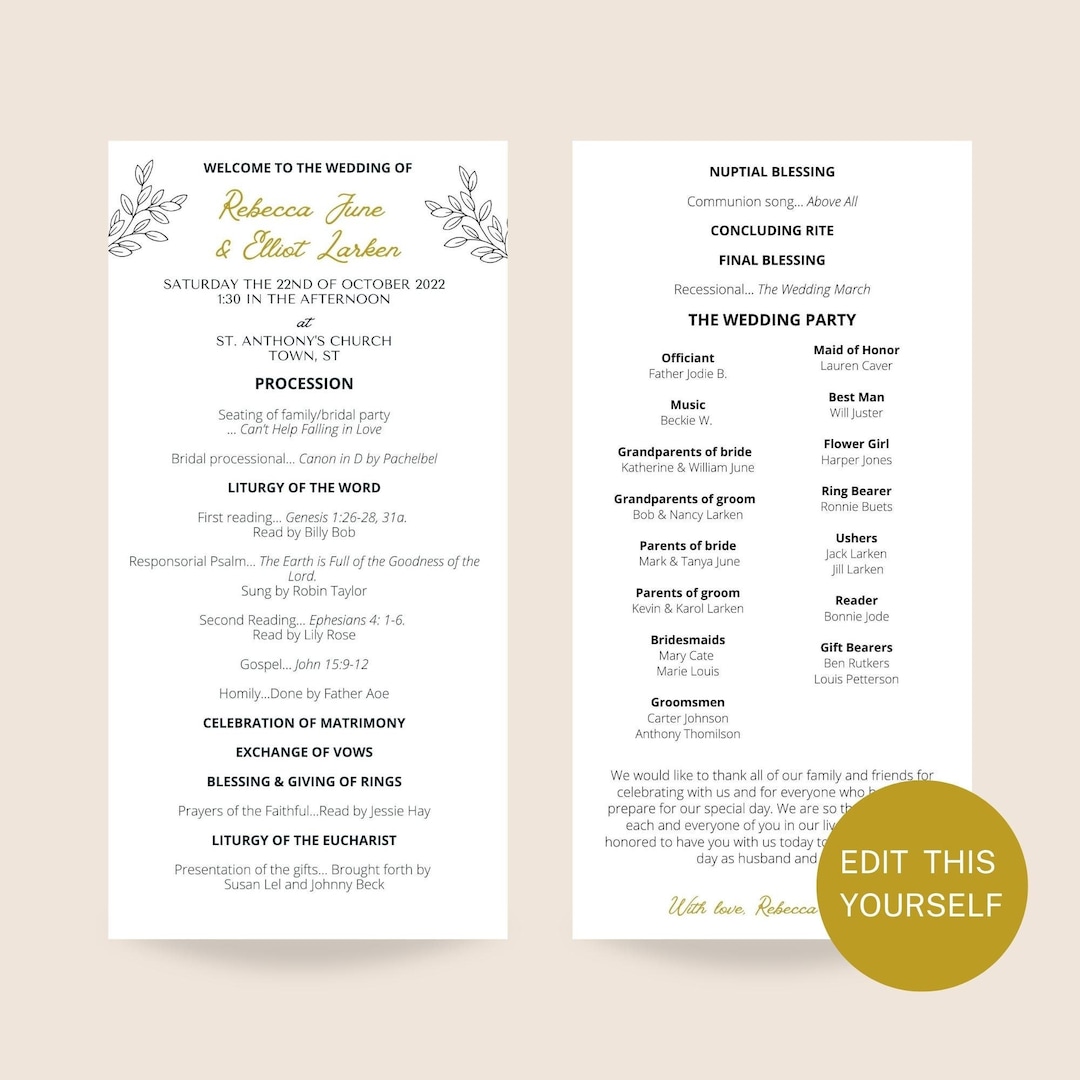 Wedding Ceremony Program Template for a Rustic Wedding, Good for ...