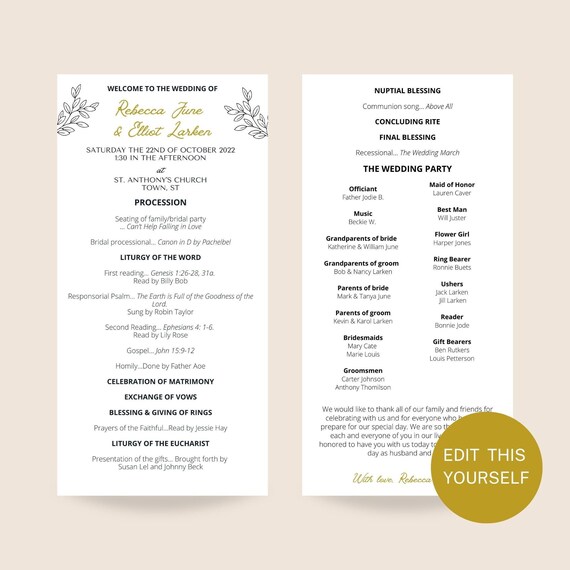 Wedding Ceremony Program Template for a Rustic Wedding Good - Etsy