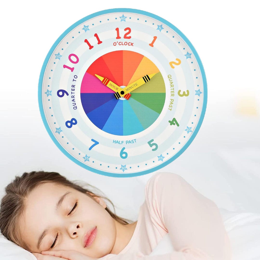 Children's Learn to Tell the Time Wall Clock 30cm Silent Clock for Kids ...