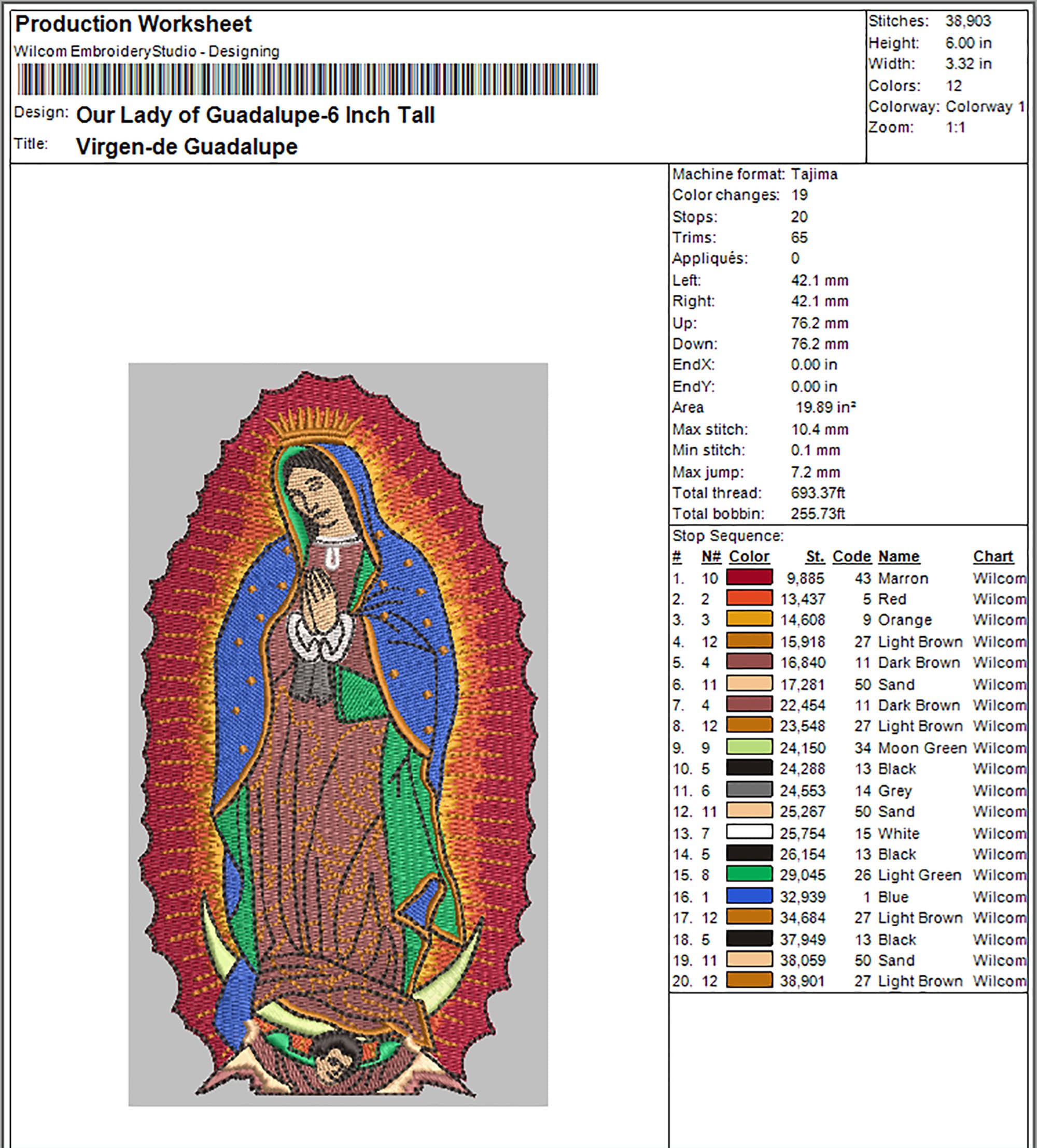 Our Lady of Guadalupe Embroidery , Virgin Mary Digitize ,mother Mary, Virgen De Guadalupe DST ...