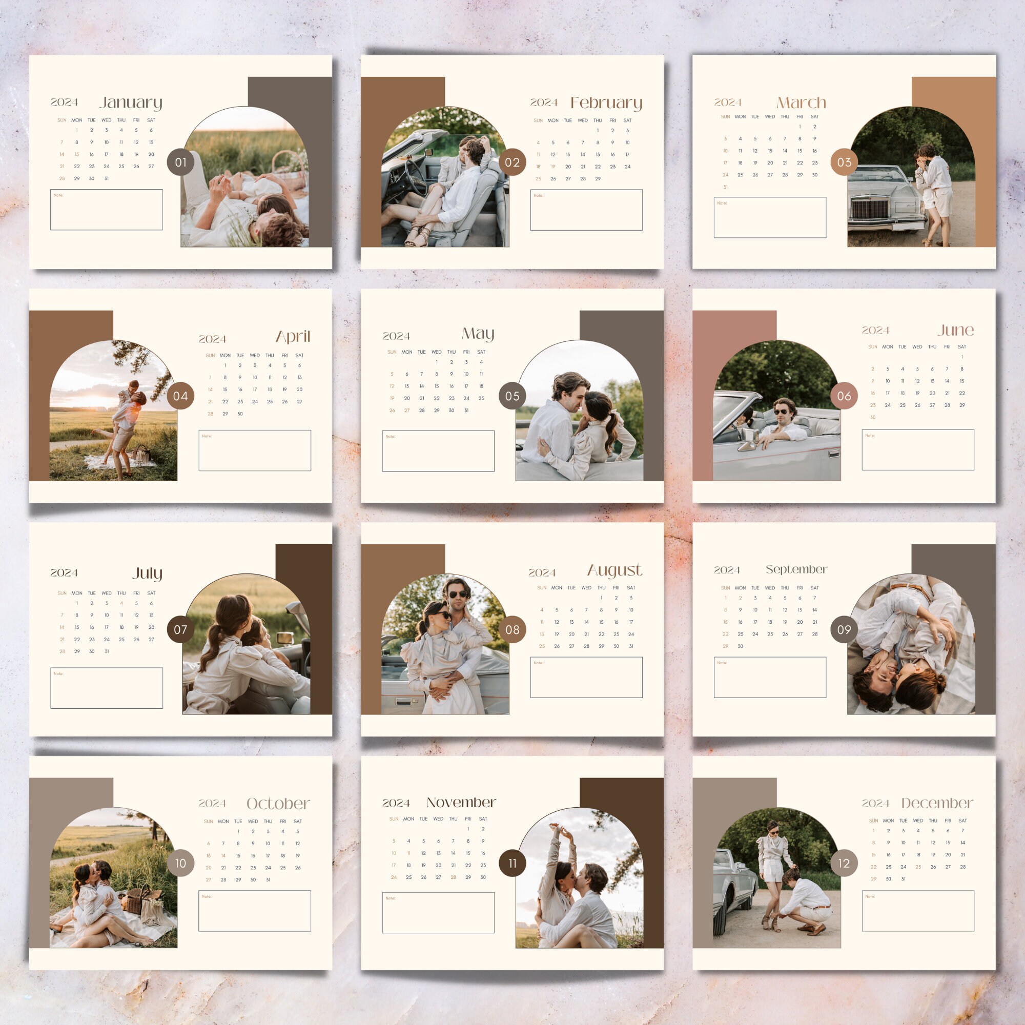 Boho Desk Calendar 2024 Template Arch Printable Calendar - Etsy