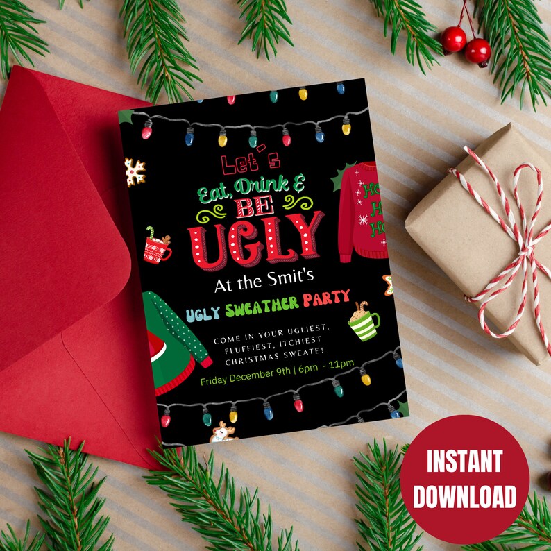 Editable Ugly Sweater Text Invitation Christmas Party - Etsy