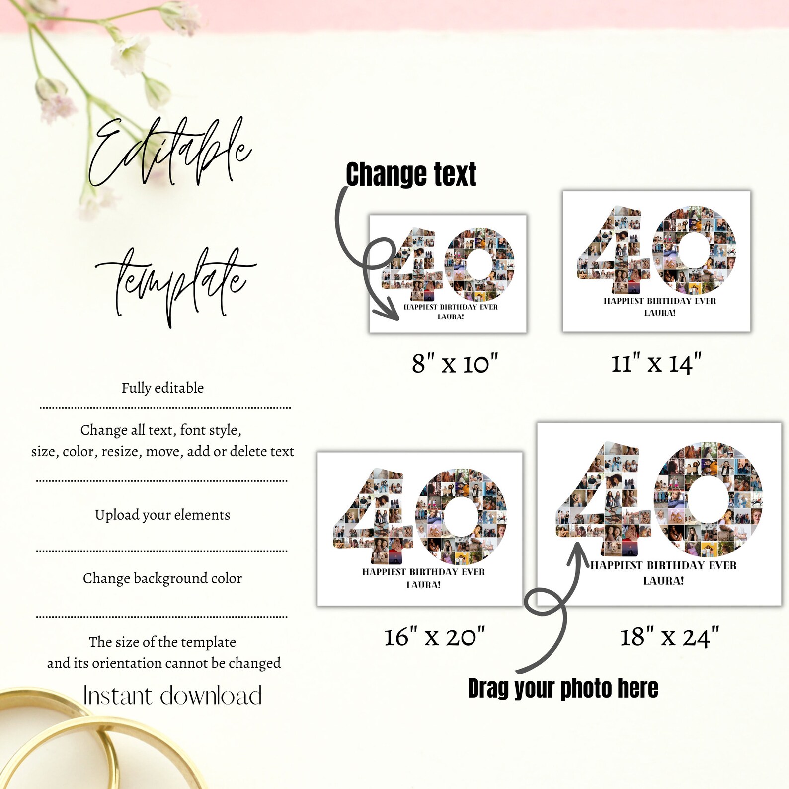 50th Birthday Photo Collage Number Photo Collage 50th Birthday Gift ...