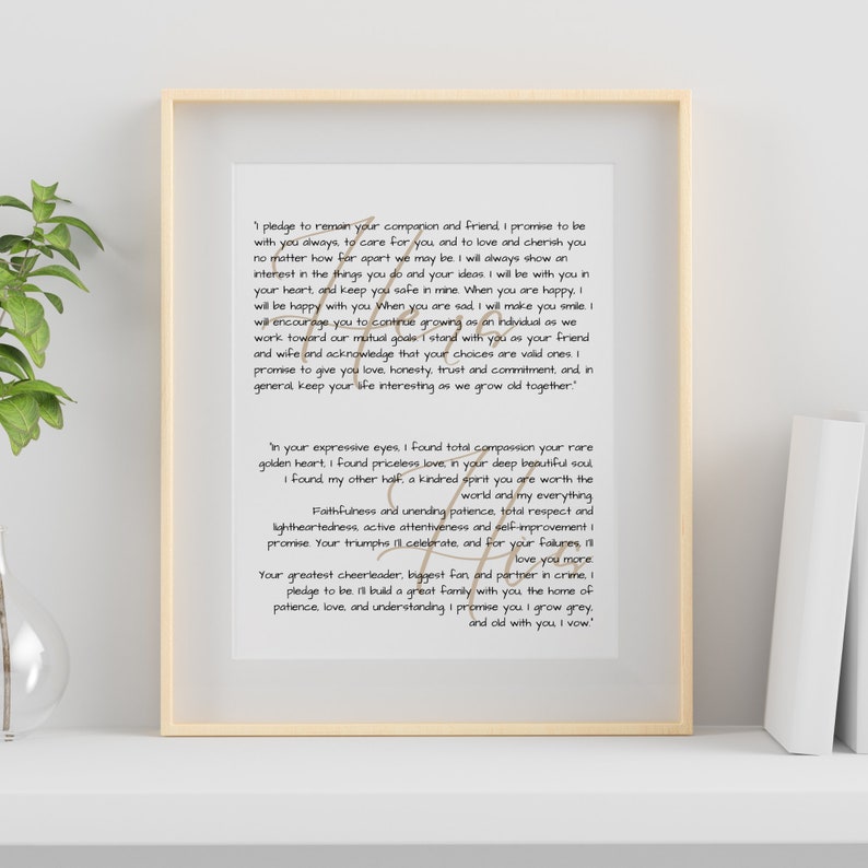 Wedding Vows First Anniversary Gift Template Wedding Vows - Etsy