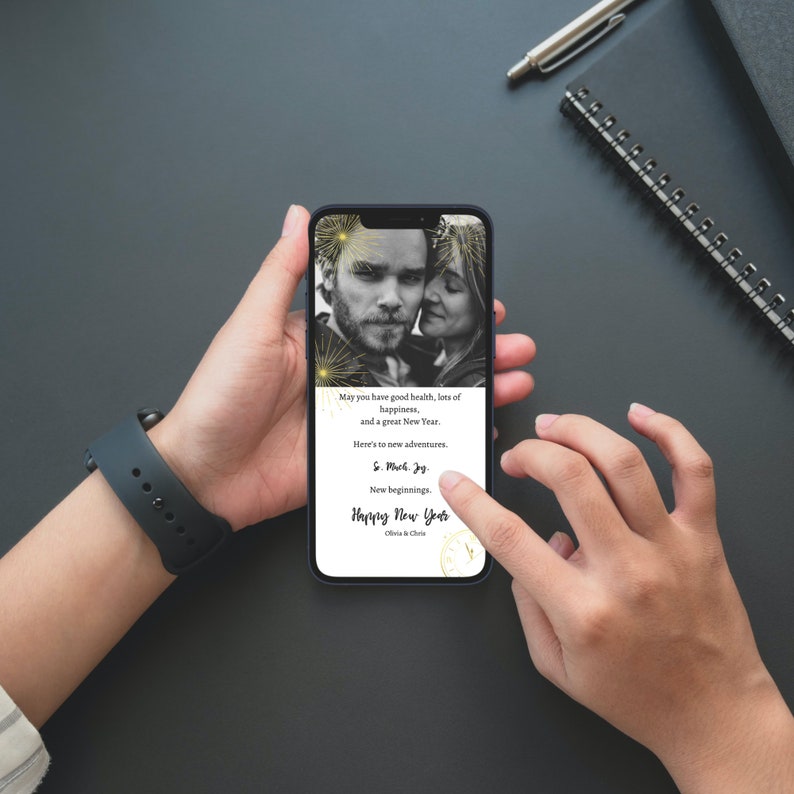 Electronic New Years Photo Card Template Minimalist Holiday - Etsy