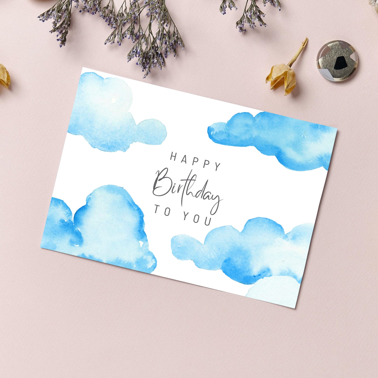 Printable Birthday Card Watercolor Cloud Birthday Card for Her Editable ...