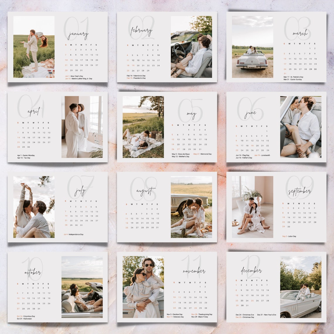 2024 Printable Monthly Calendar With Holidays 2024 Desk Calendar ...