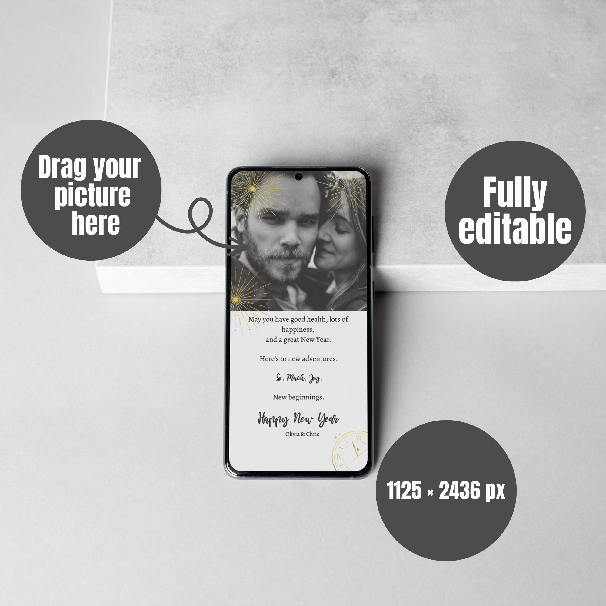 Electronic New Years Photo Card Template Minimalist Holiday - Etsy