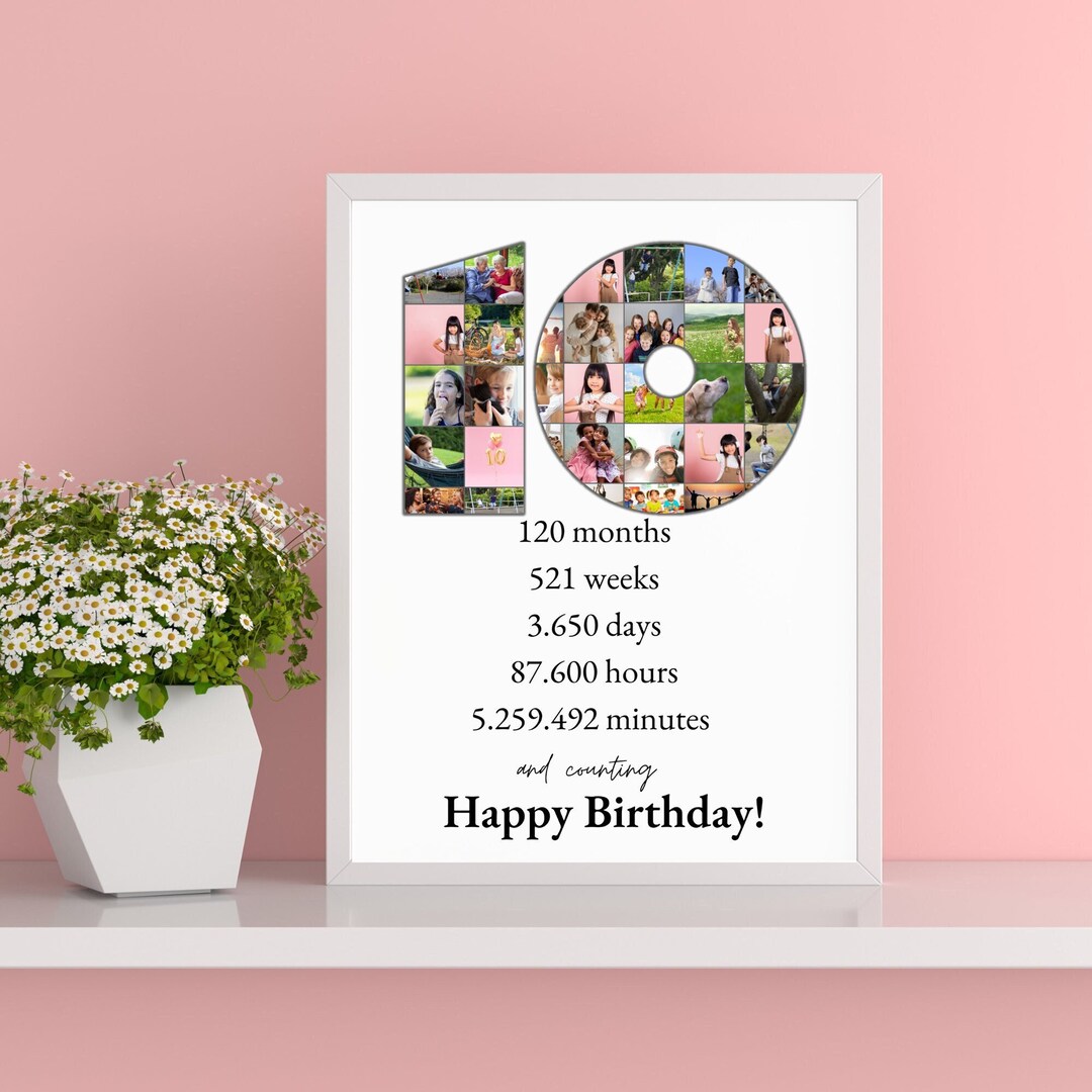 Printable 10th Birthday Photo Collage Number Picture Collage - Etsy