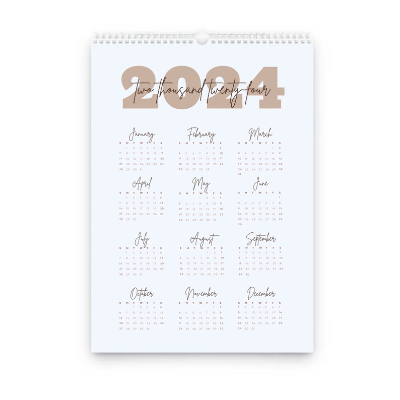 Calendar 2024 Printable Fully Editable 2024 Calendar Poster Yearly Wall ...