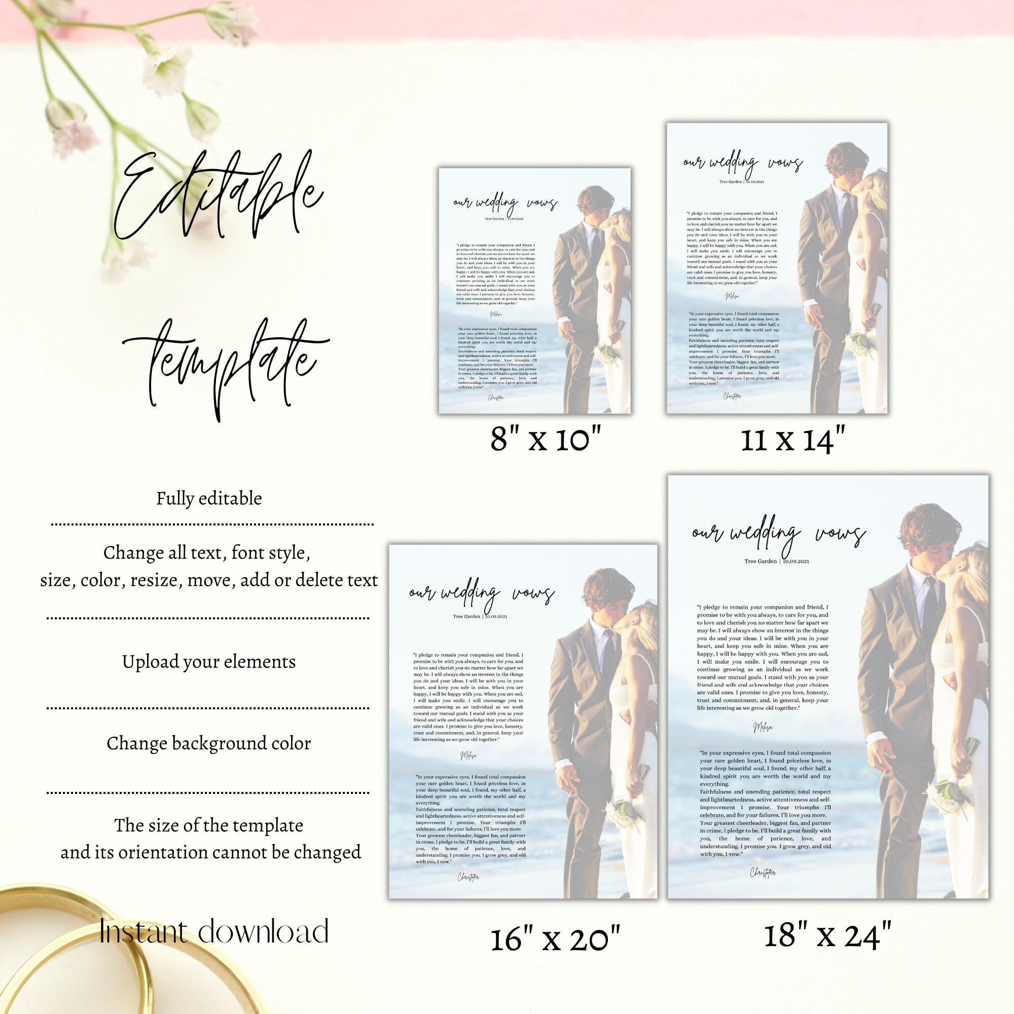 Wedding Vows Art With Photo Printable Wedding Vows Template - Etsy