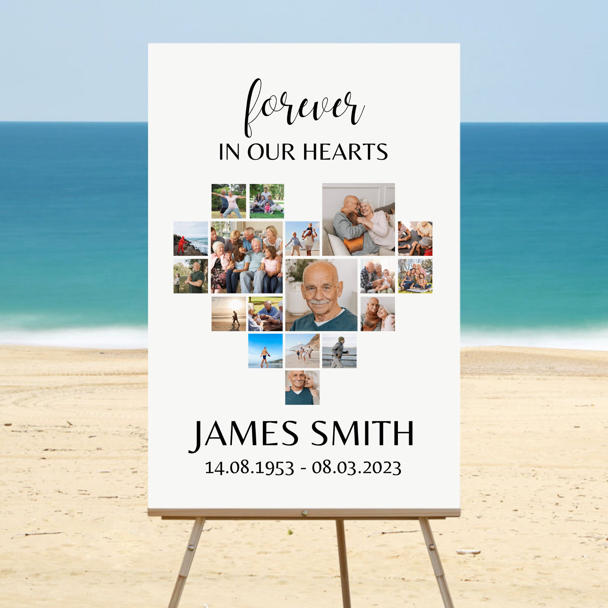 Memory Board Template Funeral Heart Collage Sign Funeral Memorial Sign ...