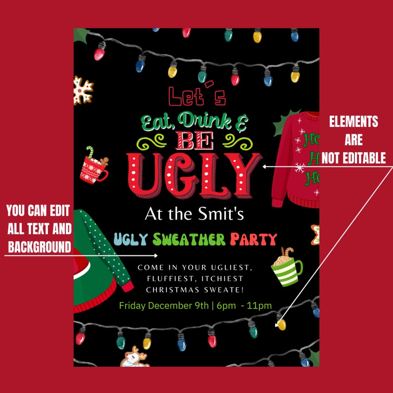 Editable Ugly Sweater Text Invitation Christmas Party - Etsy