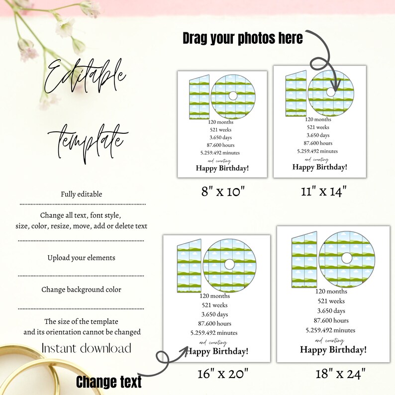 Printable 10th Birthday Photo Collage Number Picture Collage ...