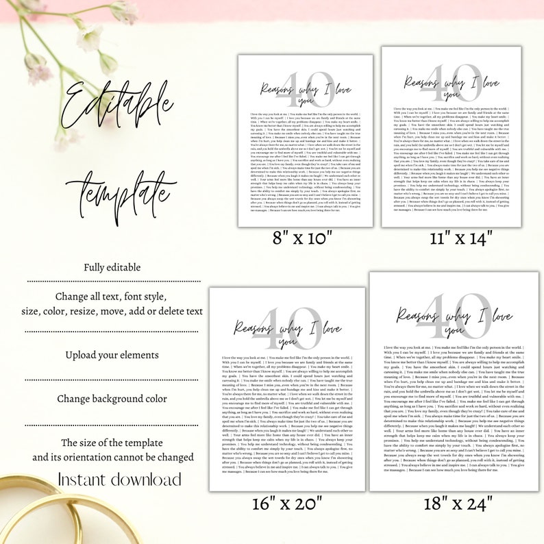 Custom Reasons Why I Love You Poster 40 Reasons Why I Love You ...