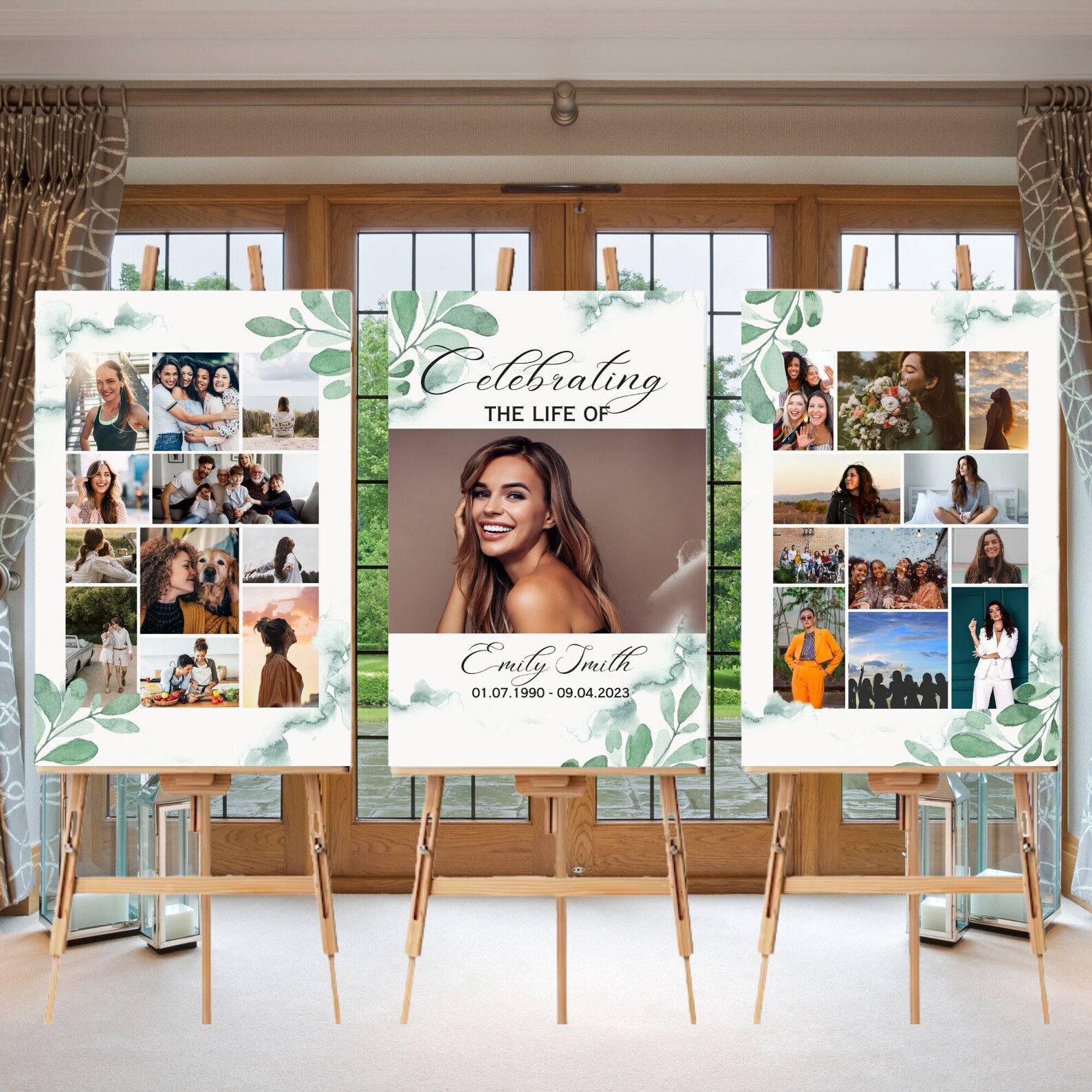Memorial Service Decor Funeral Sign Collage Templates Set Greenery ...