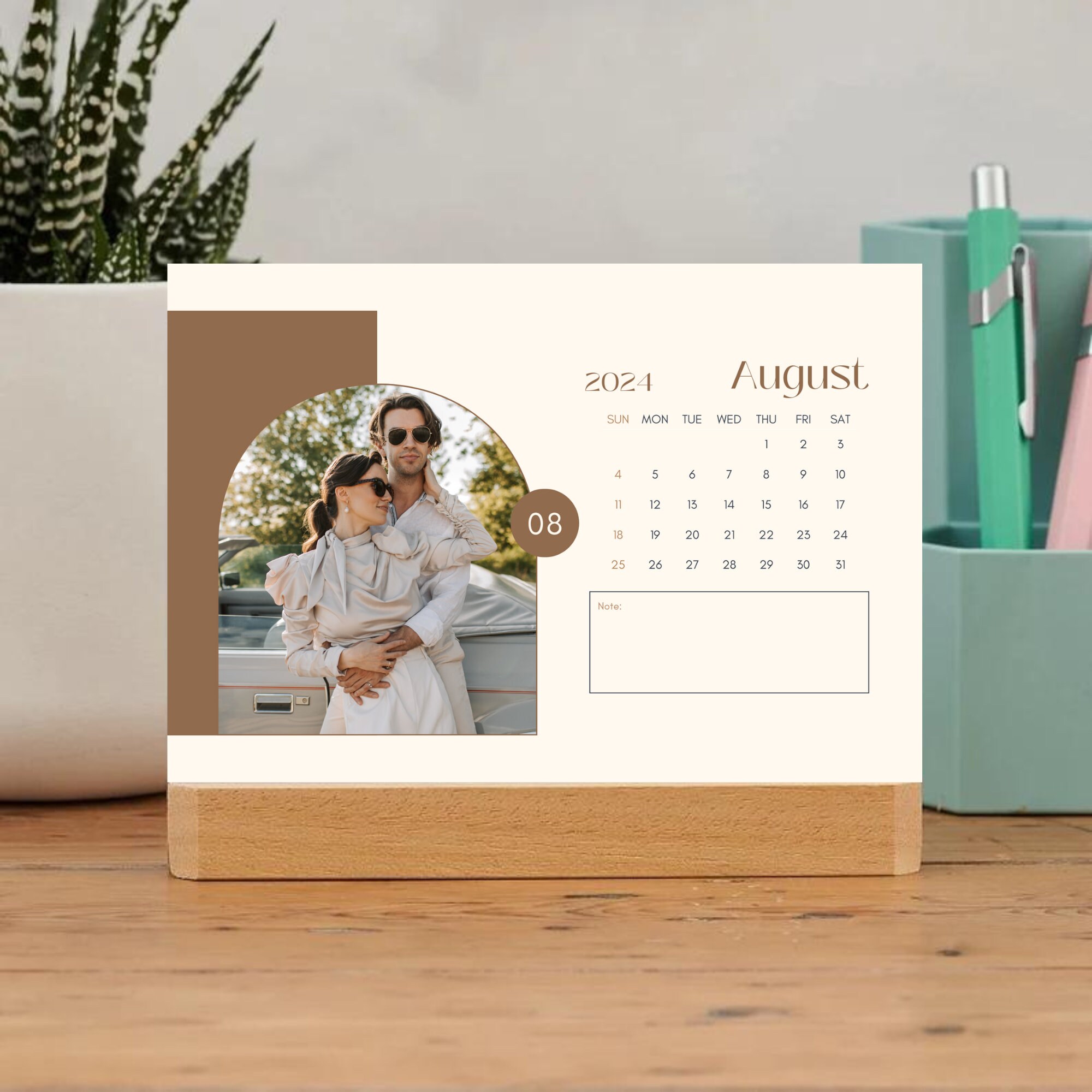 Boho Desk Calendar 2024 Template Arch Printable Calendar - Etsy