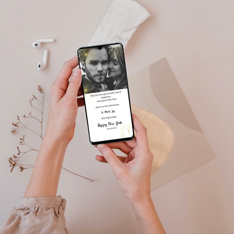 Electronic New Years Photo Card Template Minimalist Holiday - Etsy