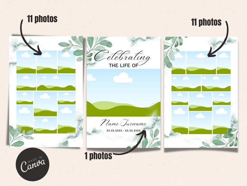Memorial Service Decor Funeral Sign Collage Templates Set Greenery ...