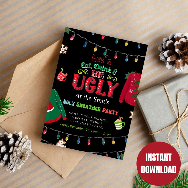 Editable Ugly Sweater Text Invitation Christmas Party - Etsy