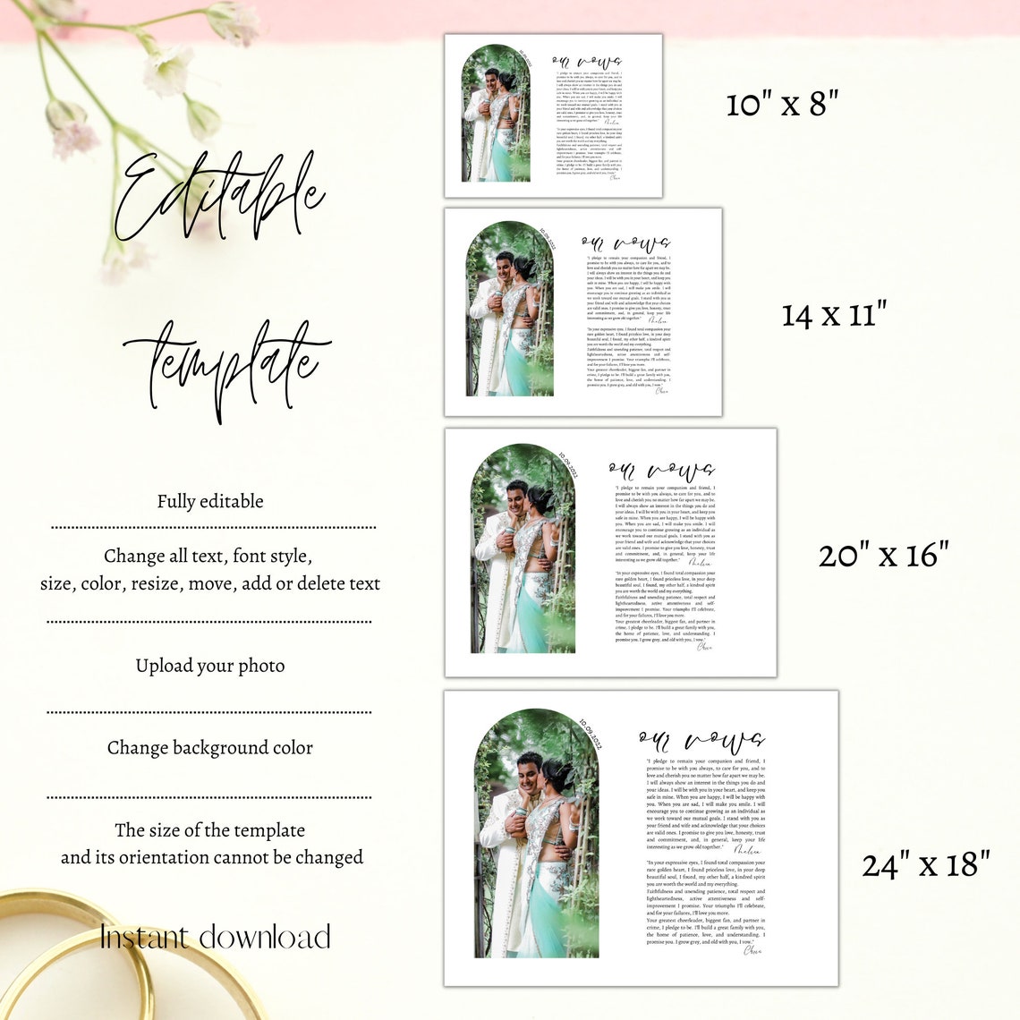 Our Vows Print With Photo Wedding Gift Wedding Vows Print Personalized ...