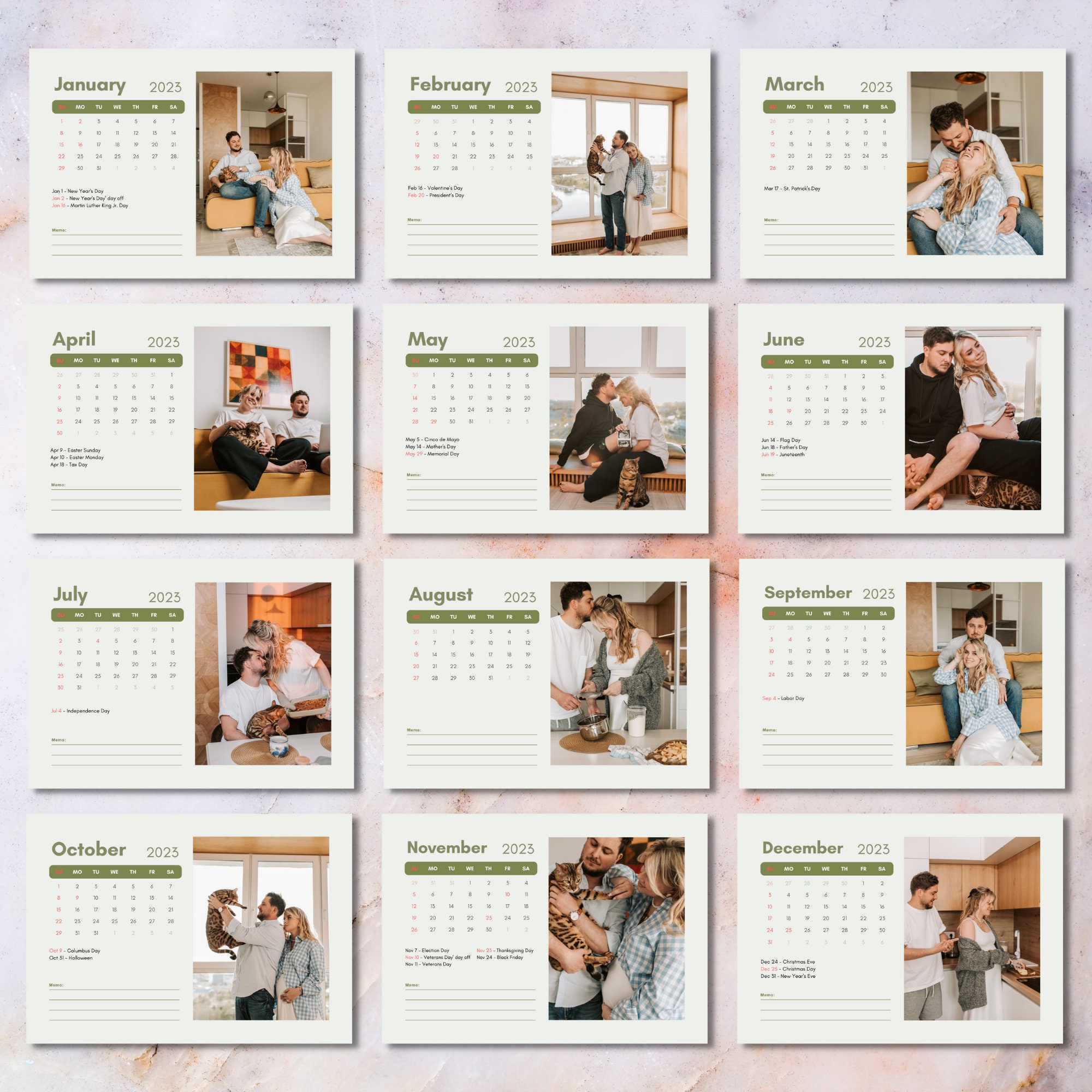 Printable Calendar With Holidays Modern Photo Desk Calendar - Etsy