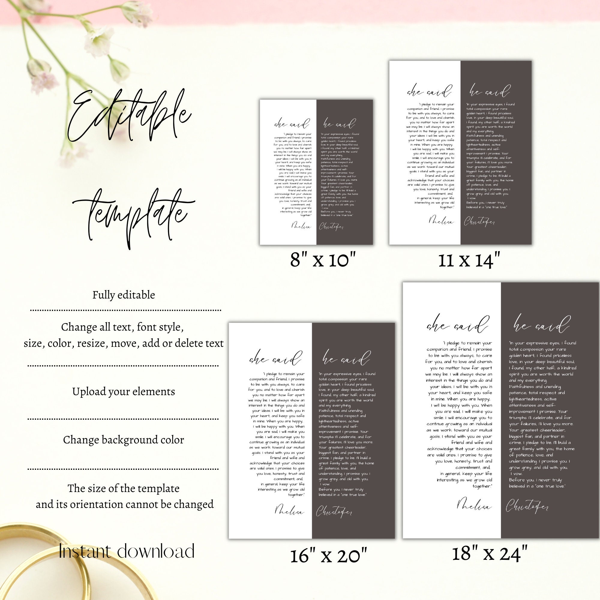 Editable Modern Wedding Vows Sign Template DIY Minimalist - Etsy