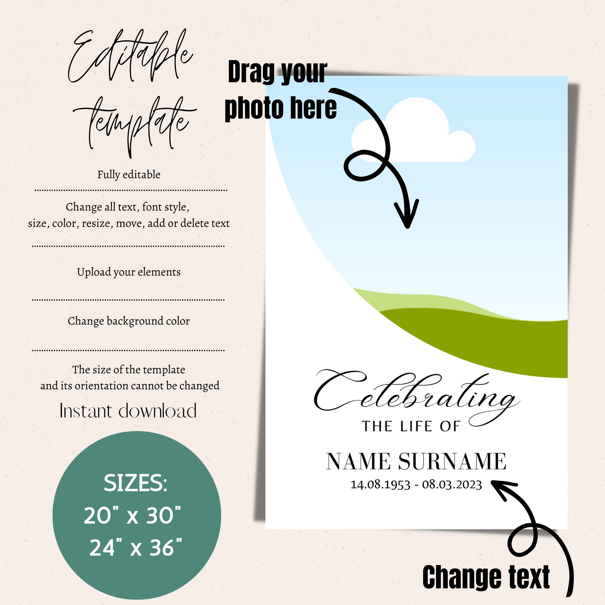 Funeral Collage Poster Template SET Printable Funeral Poster Funeral ...
