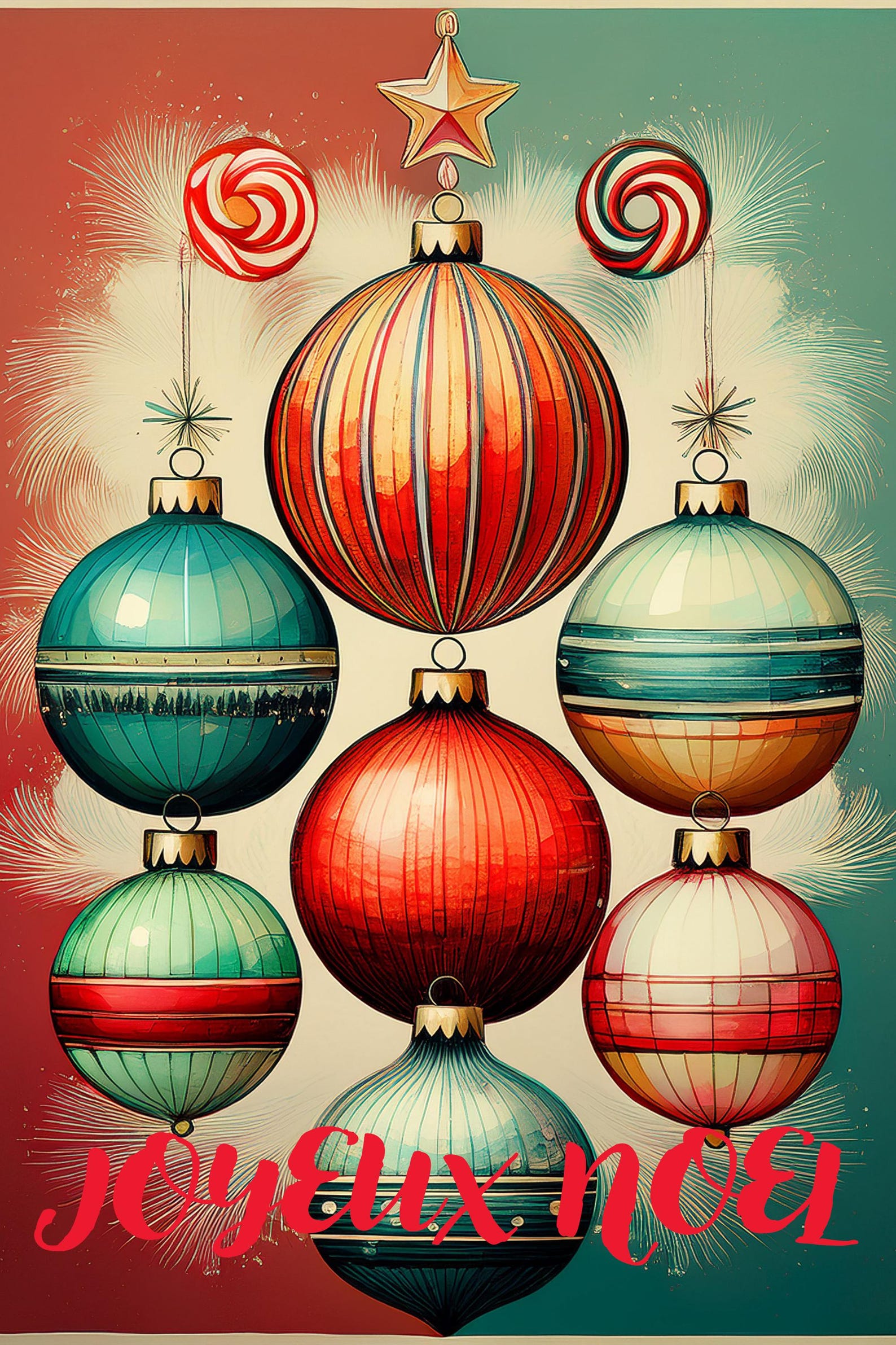 Joyeux Noël Pop Art Christmas Printable Wall Art – Retro Ornament ...