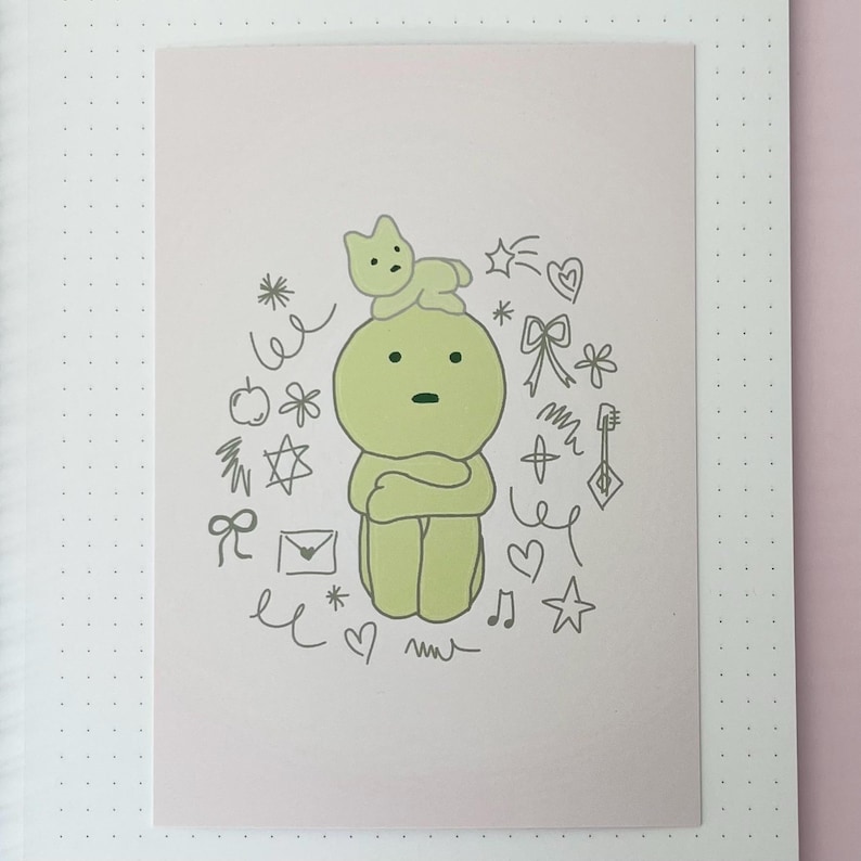 Smiski Cat Doodle Print - Etsy