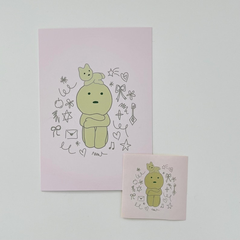 Smiski Cat Doodle Print + Sticker - Etsy