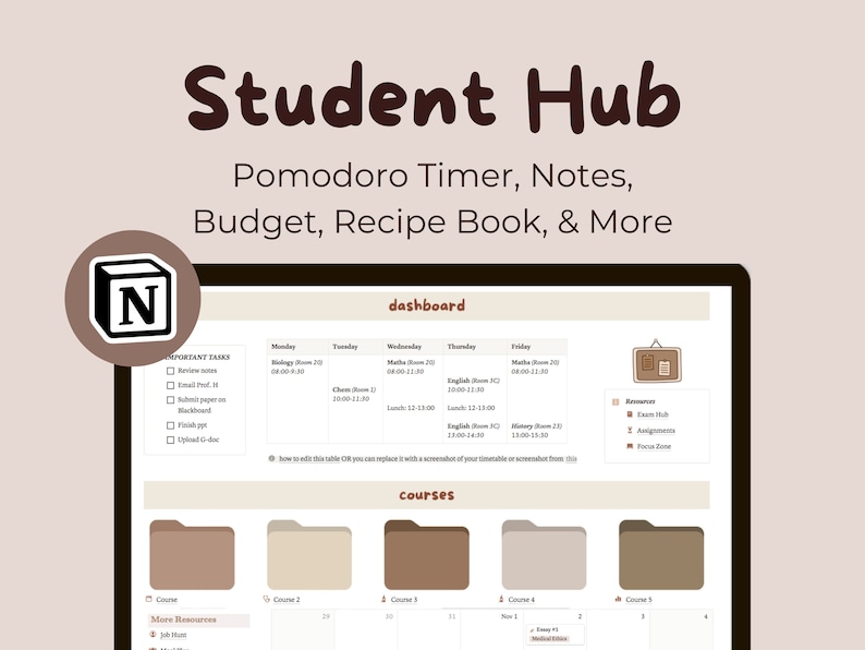 Student Notion Template Study Planner College Assignment - Etsy