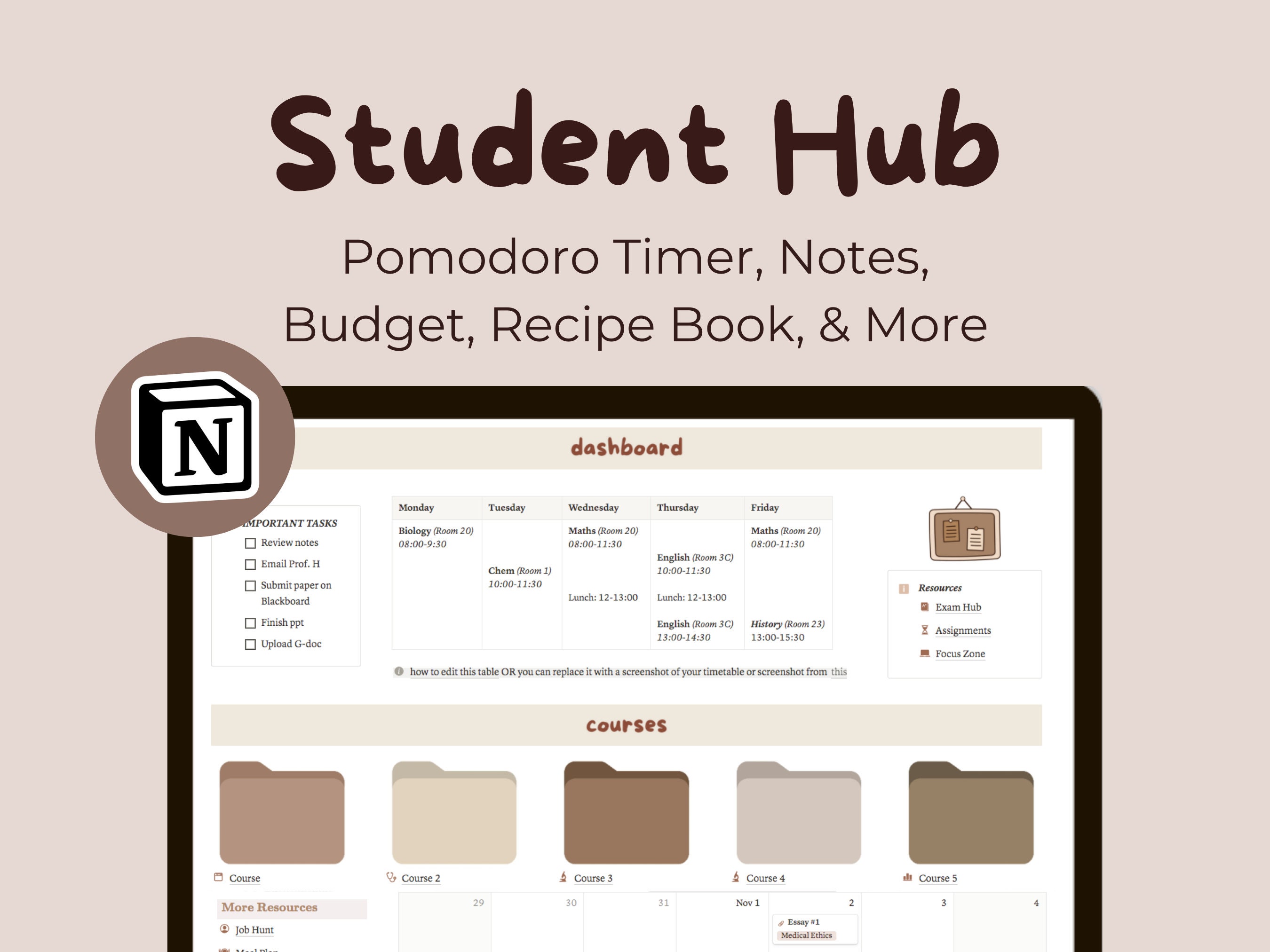Student Notion Template Study Planner College Assignment - Etsy