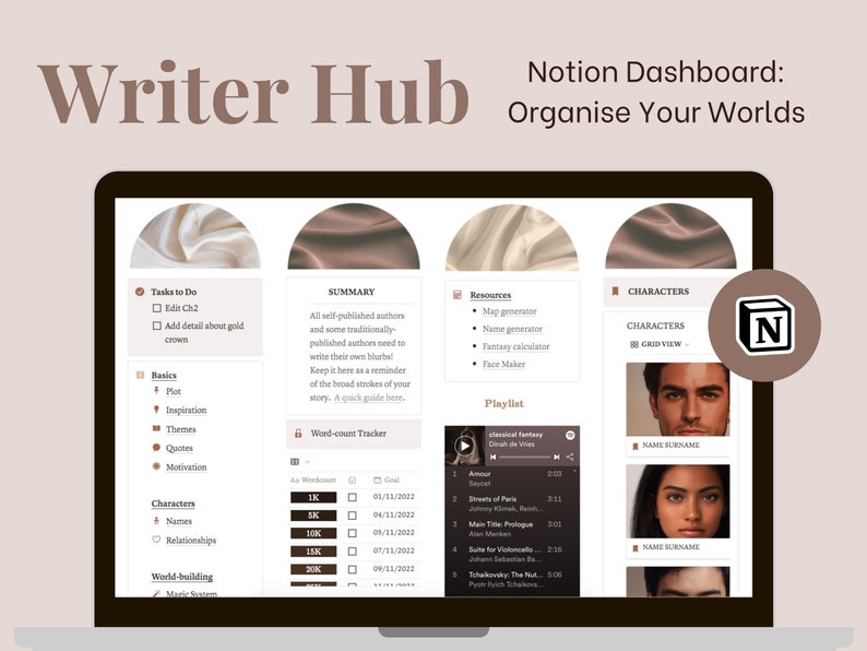 Notion Template for Writers Digital Novel Planner Writing - Etsy