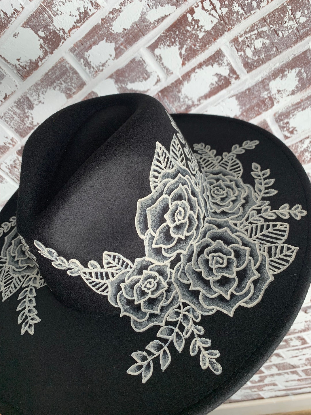 Black Fedora With Hand Painted Roses - Etsy